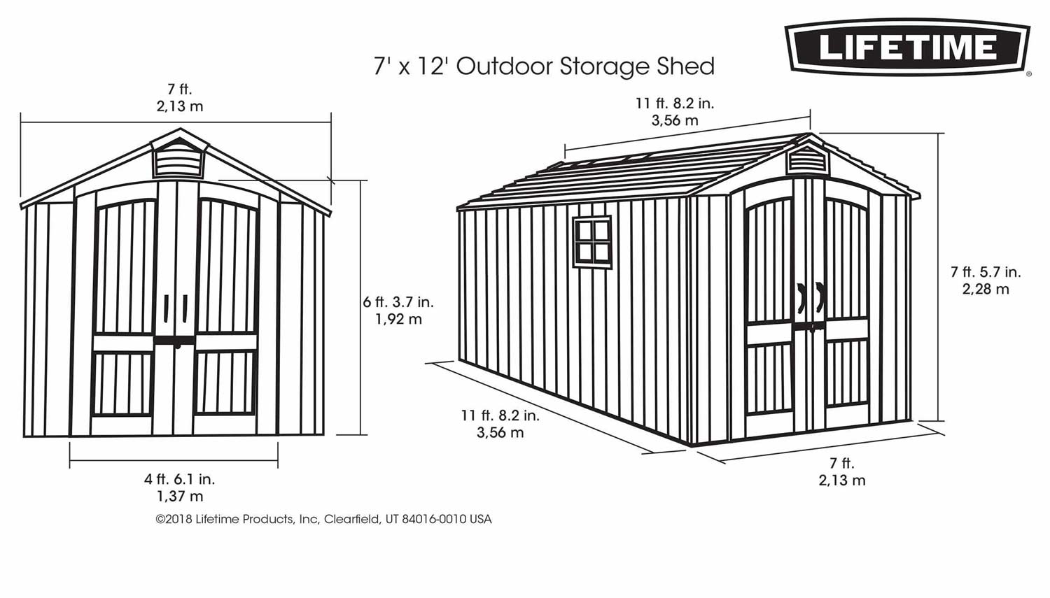 LIFETIME 7'x12' GARDEN SHED 2.1mx3.6m